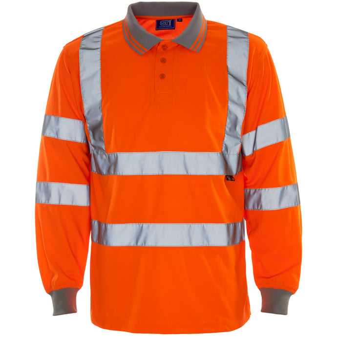 **CLEARANCE** Supertouch Hi Vis Orange Long Sleeve Bird Eye Polo Shirt ...